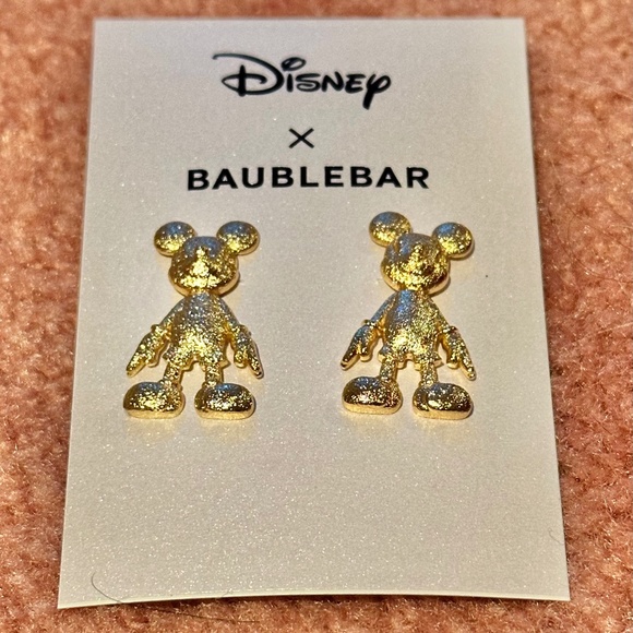 Disney Baublebar | Jewelry | New Disney Mickey Gold Textured Earrings ...